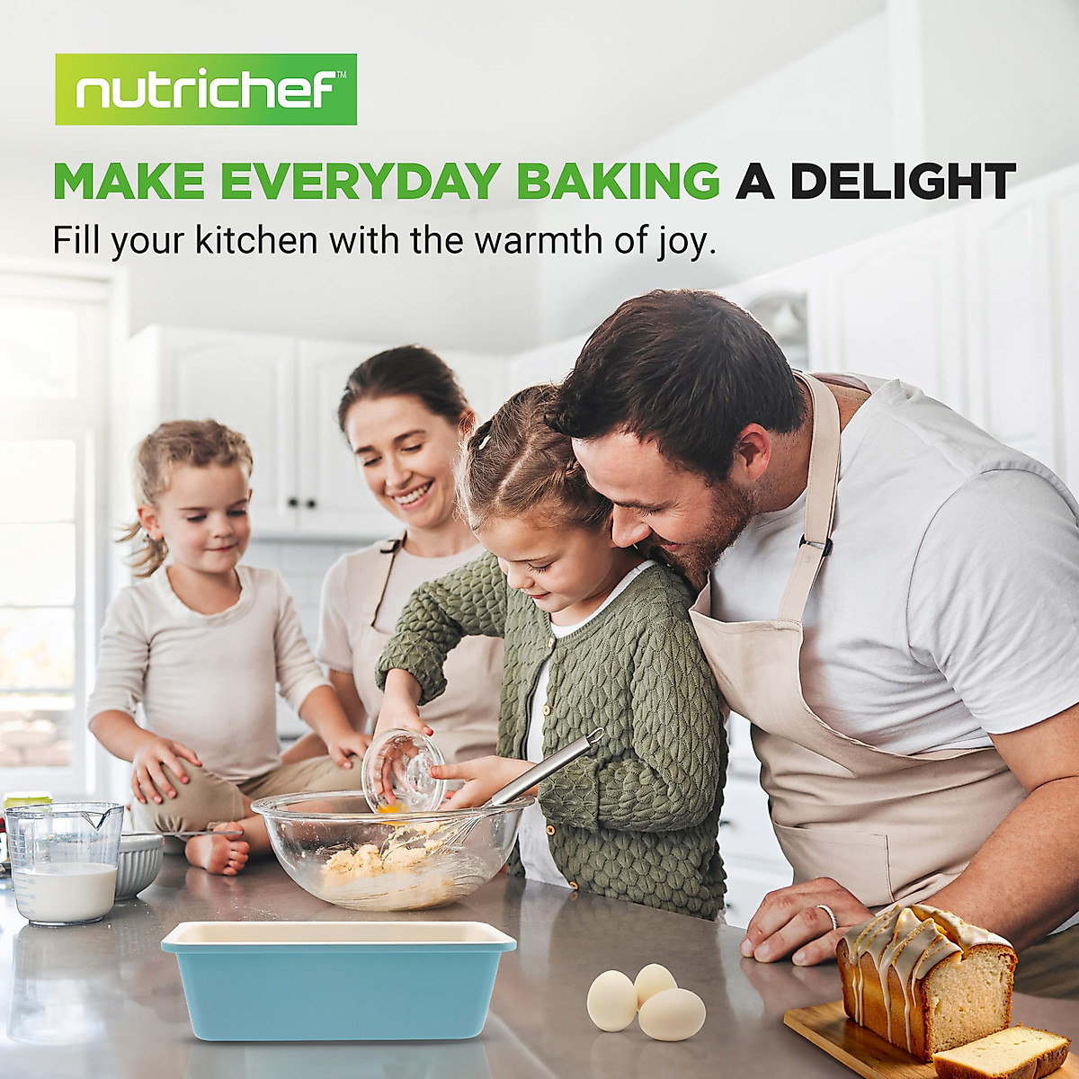 NutriChef 9-inch Ceramic Bread Loaf Pan, Non-Stick Coated Layer Surface, Great for Food Preparation, Serving, Pastry Dessert Baking
