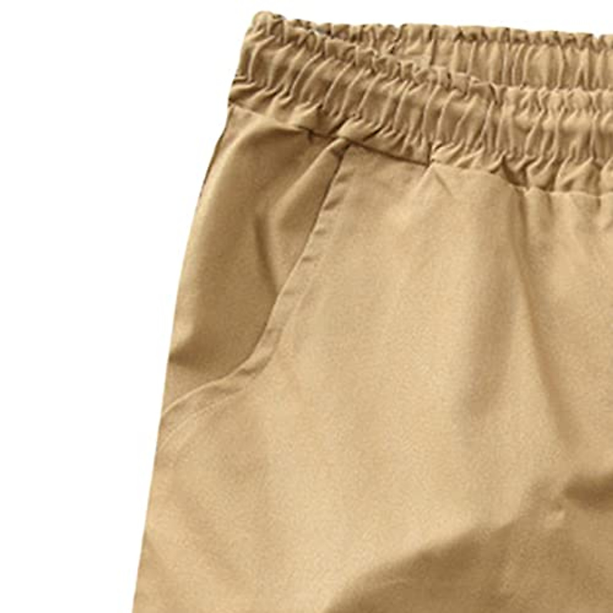 Men's Casual Multi Pocket Short Pants Elastic Waist Relaxed Fit Cargo Shorts Loose Fit Lightweight Outdoor Shorts (Khaki,XX-Large)