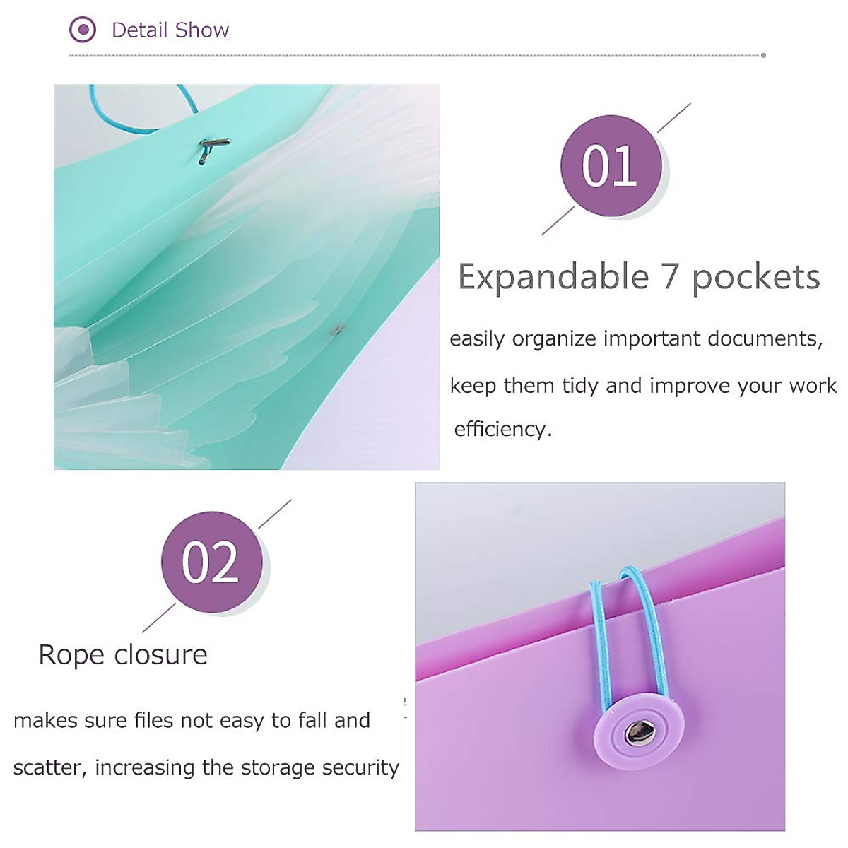 Snow Abonci Vertical Expanding Accordion Folder with 7 Pockets Paperwork Organizer Document Wallet Briefcase Business File Organizer Bag A4 Letter Size Elastic Rope Closure Pink