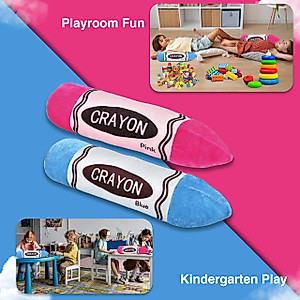 Forest & Twelfth 14” Stuffed Crayons 2Pcs Crayon Plush Toy Set - Soft and Huggable Blue and Pink Crayon Prop Toys for Imaginative Play and Learning, Comfy Pencil Pillow Plush