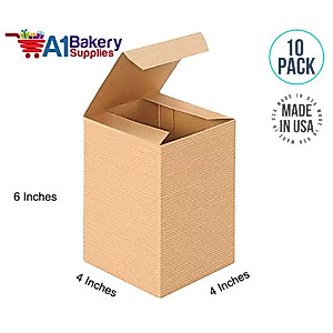 A1 Bakery Supplies Preimer High Kraft Pinstripe Brown Treat Gift Boxes (4 in X 4 in X 6 in 10 Pack)