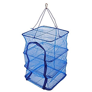 JOINPAYA Foldable Fish Cage Plants Foldable Basket Plants Outdoor Folding Fish Hanging Net Hanging Mesh Bag Fish Drying Rack Hanging Nylon Multi-Layer Net Vegetable Hanging Cage Blue