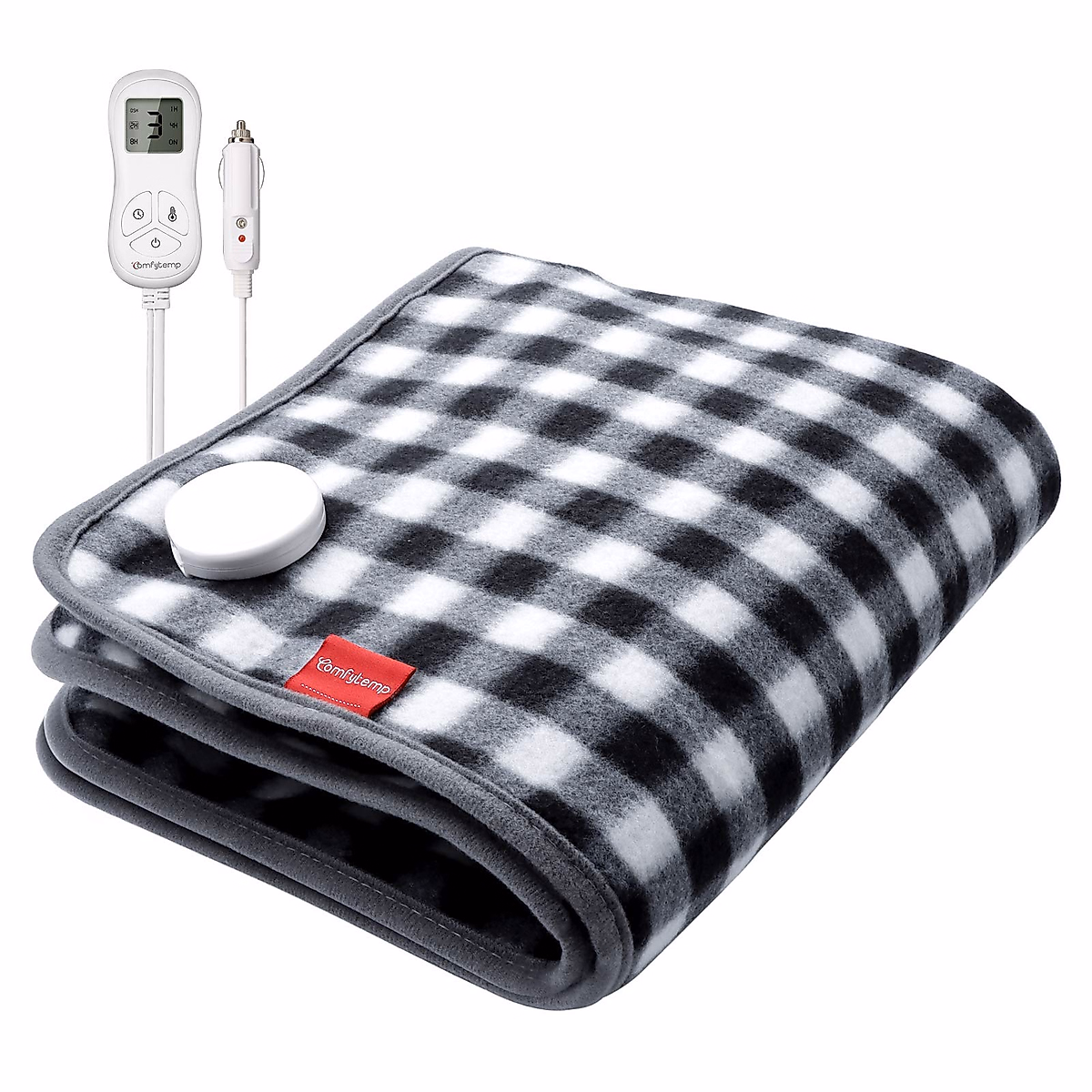 Comfytemp Mini Car Electric Blanket, 20 x 24inch 12V 24V Electric Travel Throw with 4 Heat Levels, 5 Auto-Off & Stay on, Memory Function for Cars, Trucks and RV, Winter Travel - Machine Washable