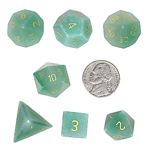Amogeeli 7pcs Hand-Carved Crystal DND Dice Set, Stone Polyhedral Rolling Dice Kit for RPG MTG COC Table Game, Green Aventurine Stone