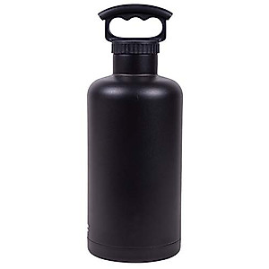 Fifty/Fifty Growler, Double Wall Vacuum Insulated Water Bottle, Stainless Steel, 3 Finger Cap w/ Standard Top, Black, 64oz/1.9L, V65001BK0