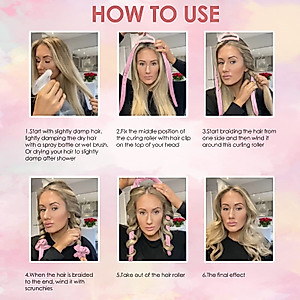 Xijiah-HAUKL Heatless Curling Rod Headband Hair Curlers to Sleep in Soft Silk Satin Absorbent Overnight curlers Long Hair curlers with Hair Clips can be Styled, Pink, 1, 1.0 Count