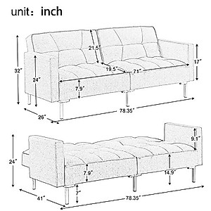 LTT Futon Sofa Bed, Futon Couch, Folding Sofa Bed Dual-Purpose Multi-Functional Sofa Bed Upholstery Fabric Living Room Sofa (Brown)