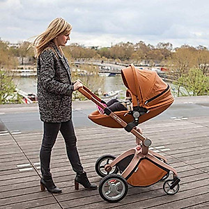 Hot Mom Baby Stroller: Baby Carriage with Adjustable Seat Height Angle and Four-Wheel Shock Absorption,Reversible，High Landscape and Fashional Pram (Brown-2)