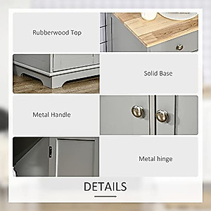 HOMCOM Sideboard Buffet Cabinet with Drawers, Kitchen Cabinet, Coffee Bar Cabinet with Rubberwood Top and Adjustable Shelves for Living Room, Kitchen, Gray