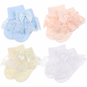 BQUBO Baby Girls Socks Eyelet Ruffle Lace Sock Cute Bow-knot Socks Newborn/Infant/Toddlers/Kids Frilly Summer Thin Dress Sock