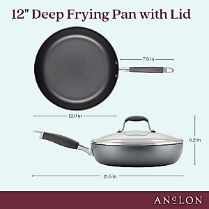 Anolon Advanced Home Hard Anodized Nonstick Deep Frying Pan/Skillet with Lid, 12 Inch, Moonstone