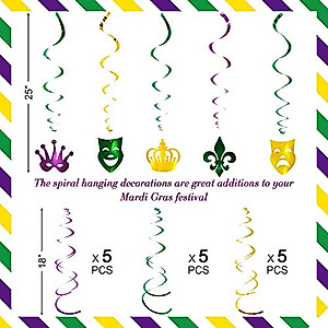 28 Pieces Mardi Gras Party Hanging Swirls Foil Swirl Ceiling Decoration Mardi Gras Hanging Decoration Mardi Gras Party Supplies Fat Tuesday Party Decoration Swirls