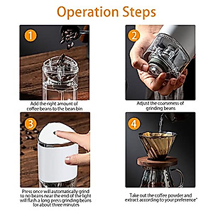 Electric Burr Coffee Grinder Longzhuo Automatic Small Conical Burr Coffee Bean Grinders with Adjustable Burr Portable Coffee Grinder for Espresso Drip Pour Over French Press USB Rechargeable (White)