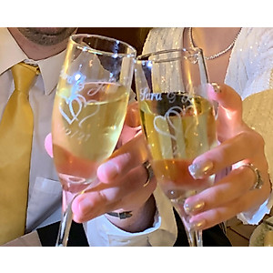 GIFTS INFINITY® Engraved Wedding Interlock Hearts Champagne Flutes Set of 2 Personalized Toasting Glasses (Interlock Heart) - Valentine's Day Gift