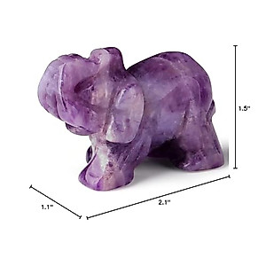 2" Amethyst Elephant Decor Natural Healing Crystal Stones Polished Hand-Carved Gemstone Big Cute Hippie Sculpture Statue Figurines Energy Purple Home Room Office Desk Decoration Gifts for Women Men