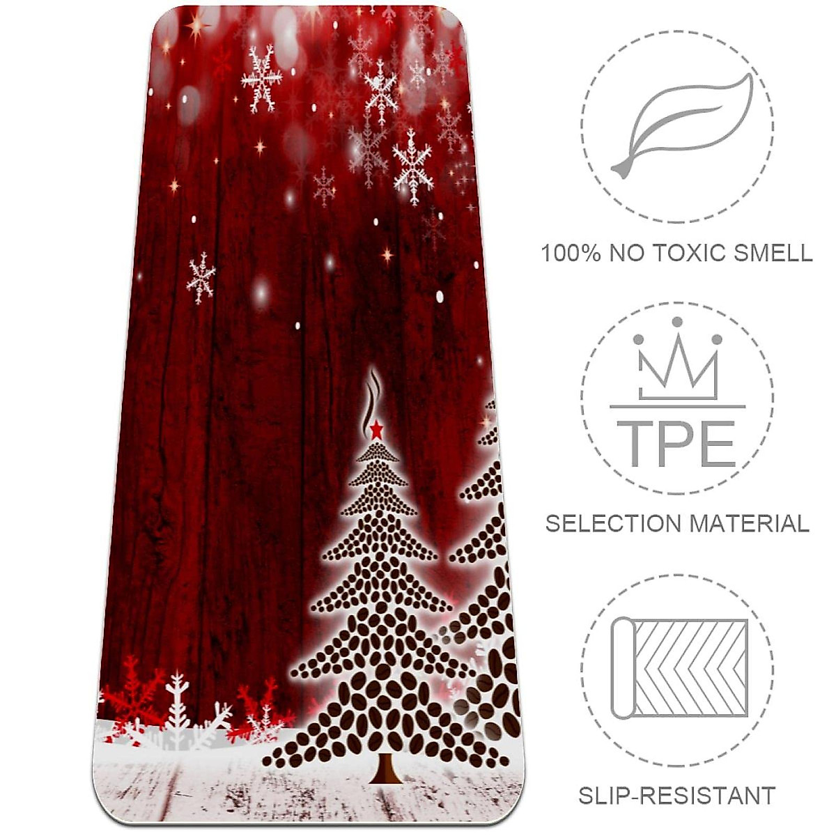 Yoga Mat, Yoga Mats for Home Workout, Workout Mat, Exercise Mats, Pilates Mat, christmas snowflake tree red pattern