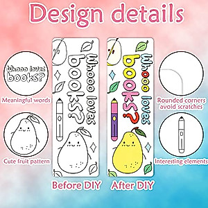 Anseal 60 PCS Color Your Own Bookmarks Bulk, 12 Styles DIY Bookmarks for Kids/Teens, Cute Fruit Bookmarks for Reading Lover, Fun & Personalized Bookmark for Students, Classroom Rewards Supplies