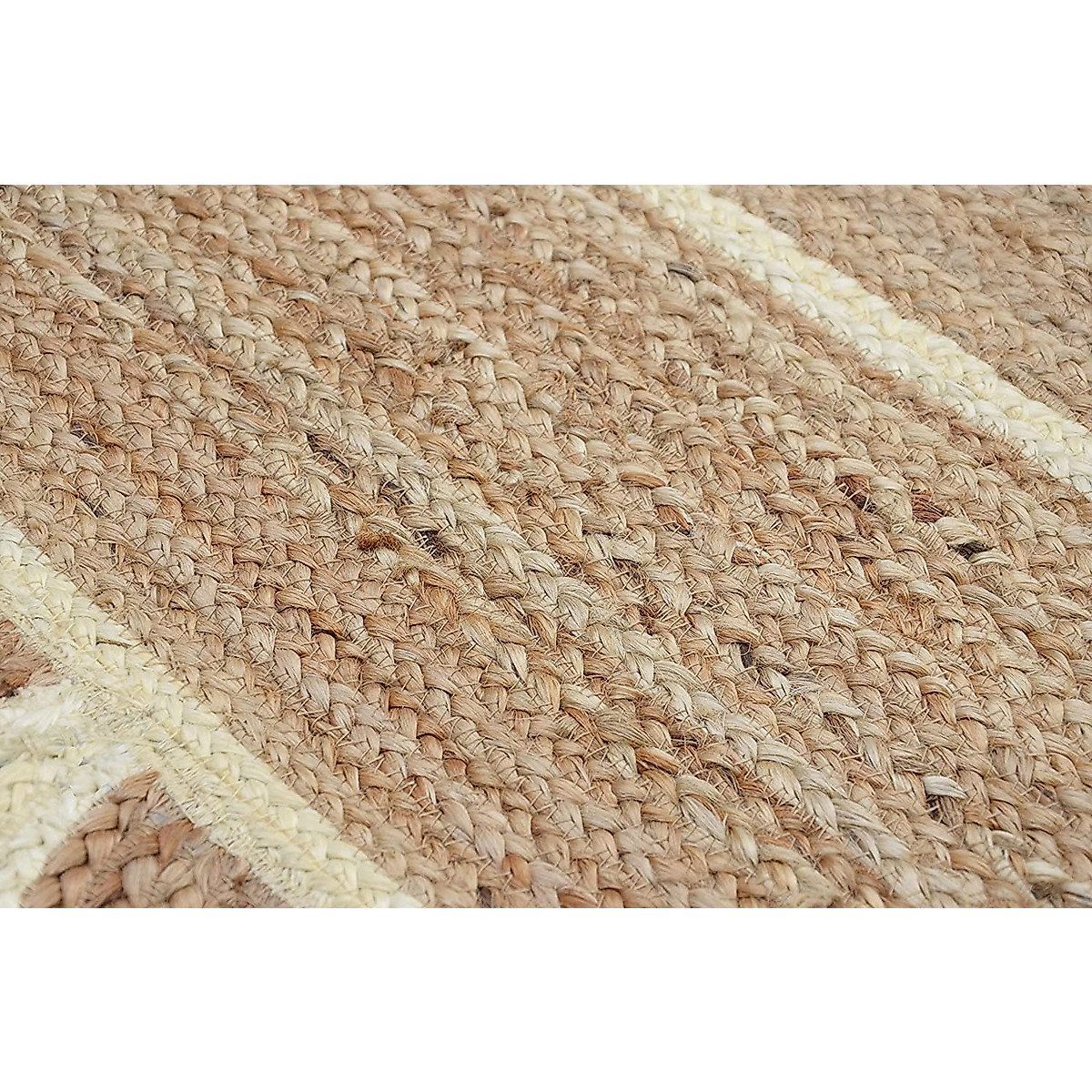 Arise Export Jute Bohemian Area Rug - 3' X 5' ft Scalloped Pattern Natural for Home Decor Item for Living Room Hallways Bedroom and Kitchen (Off White Colour 3' X 5' ft)