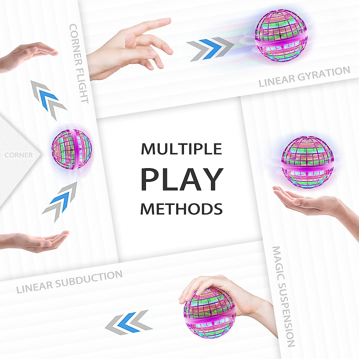 Flying Ball Toy Globe 360°Rotating Hand Controlled Flying Orb Ball Toys Magic Led Lights Controller Mini Drone Flying Toy Boomerang Fly Spinners for Kids Adults Indoor Outdoor (Purple)