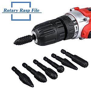 Mesee 10 Pieces Rotary Burr Rasp Set, 1/4 Inch Hex Shank Quick Change Wood Carving Drill Bits Carbon Steel File Rasp DIY Woodworking Tool for Wood Plastic Engraving Polishing Grinding