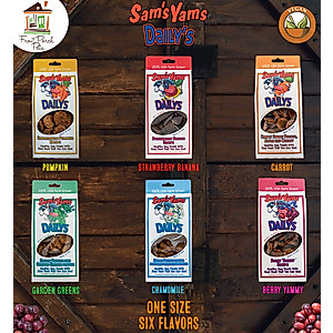 Sams Yams Sweet Potato Dog Treats, Healthy Dog Treats for Large, Medium or Small Breed Dogs, Vegan Sweet Potato Dog Chews Made in USA - Sam's Yams DAILY's Berry Yammy Recipe Dog Snacks, 7oz