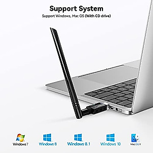 USB WiFi Adapter for PC, Techkey AC1300Mbps Dual Band Wireless Network Adapter, Network WiFi USB 3.0 for Desktop Laptop with 2.4GHz/ 5GHz High Gain 5dBi Antenna, Support Win10/8.1/8/7/XP…