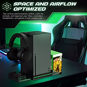 TNP Vertical Stand for Xbox Series X - Series X Charging Station for Controller with 2 Pack 300mAh Rechargeable Battery for Xbox Series X Controller - 10 Slot Game Storage and Headset Hook