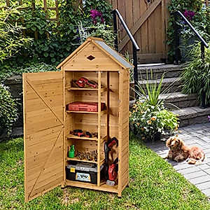 GRAFFY Garden Storage Shed, Outdoor Garden Tools Cabinet with 2 Lockable Doors, Wooden Storage Cabinet with Galvanized Sheet Roof for Garden, Yard, Patio