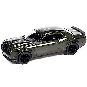 2019 Challenger SRT Hellcat F8 Green Met. w/Twin Black Stripes Limited Edition to 13904 pcs Worldwide 1/64 Diecast Model by Autoworld 64322-AWSP076 B