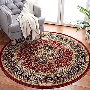 SAFAVIEH Lyndhurst Collection 3'3" Round Red / Black LNH330B Traditional Oriental Non-Shedding Dining Room Entryway Foyer Living Room Bedroom Area Rug