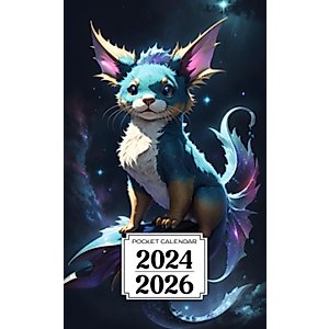 Pocket Calendar 2024-2026: Two-Year Monthly Planner for Purse , 36 Months from January 2024 to December 2026 | Fantasy galaxy constellation | Otter vaporeon creature