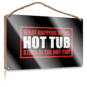 Hanging Porch Sign What Happens In The Hot Tub Stays In The Hot Tub Wooden Sign Hanging Signs For Home Decor Gift For Boss Woman (Color : Colour, Size : 15X28CM)