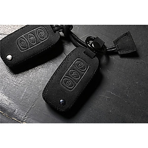 JanneChou Alcantara Handmade Leather Smart Key Fob Case Holder Shell Cover Compatible for Bentley Continental GT GTC Mulsanne Flying Spur