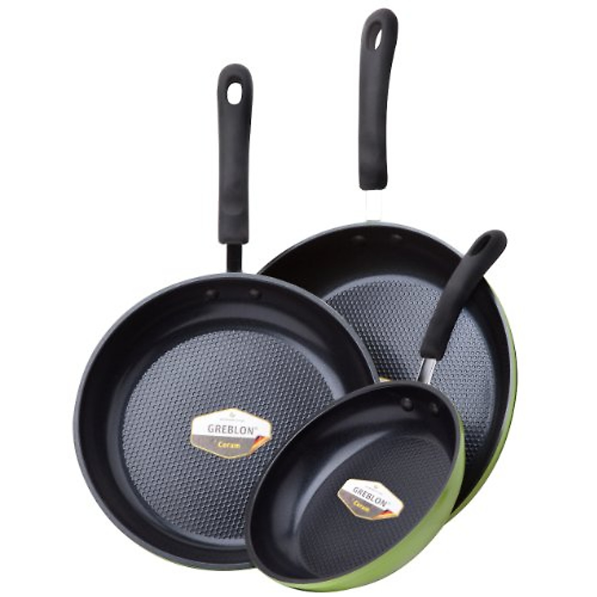 Ozeri Frying Pan 3-Piece Set (8", 10", 12") – 100% PTFE PFC, APEO, GenX, NMP and NEP-Free German-Made Coating, Green