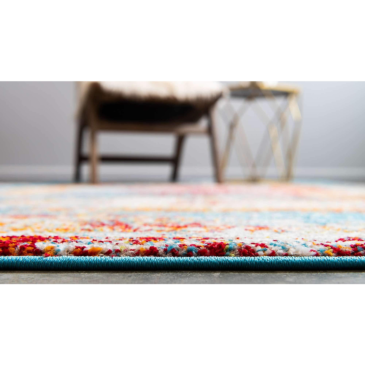 Unique Loom Rosso Collection Traditional, Medallion, Distressed, Bohemian, Vintage, Southwestern Area Rug, 5 ft x 8 ft, Multi/Blue