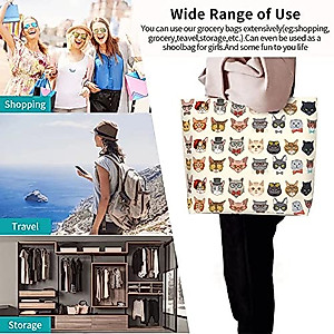 bositigo Funny Cat Tote Bag for Women,Cute Cat Gifts for Cat Lovers,Kitty Print Shoulder Reusable Shopping Handbags Casual Travel Eco-friendly Waterproof Summer Beach Grocery Tote Bag Holiday Gifts