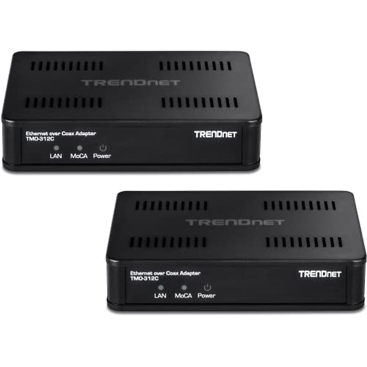 TRENDnet Ethernet Over Coax MoCa 2.5 Adapter (2-Pack), TMO-312C2K, Backward Compatible with MoCA 2.0/1.1/1.0, RJ-45 Gigabit LAN Port, Supports Net Throughput up to 1Gbps, Support up to 16 Nodes, Black