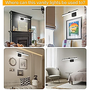 SOLFART Dimmable Black Vanity Light Bar Lighting Fixtures Modern Bathroom Light Fixtures 6000K Rotatable White Aluminum LED Light