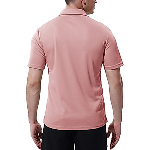 Gopune Men's Short Sleeve Polo Shirts Quick Dry Outdoor Regular Fit Golf Shirts with Pocket Pink,L
