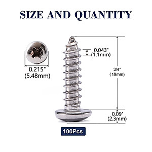 #4 x 3/4" Wood Screw 100Pcs 18-8 (304) Stainless Steel Pan Head Fast Self Tapping Drywall Screws by SG TZH