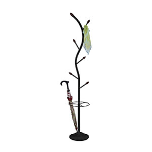KB Designs - Entryway Hall Tree Coat Hat Rack and Umbrella Stand, Black