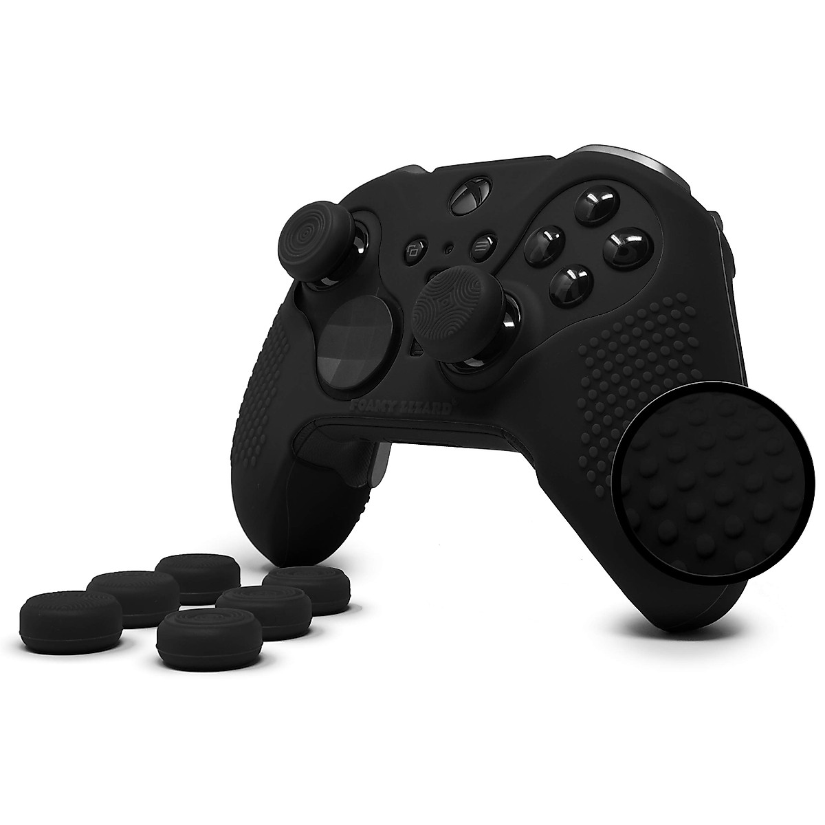 Foamy Lizard Elite Series 2 Studded Grip Skin for Xbox One Elite Series 2 Controller (NOT for Series X/S/Elite 1) Sweat Free Silicone w/Flat Top Anti-slip Studs + 8 QSX-Elite Thumb Grips (Black)