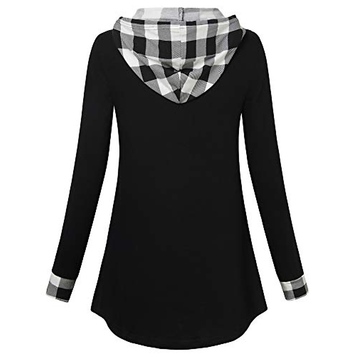 Messic Long Shirts for Leggings for Women, Tops to Wear with Leggings Cute Zip Vneck Pullover Tunic Tops Casual Comfy Lightweight Color Block Plaid Hooded Shirts for Women Black#2 XL