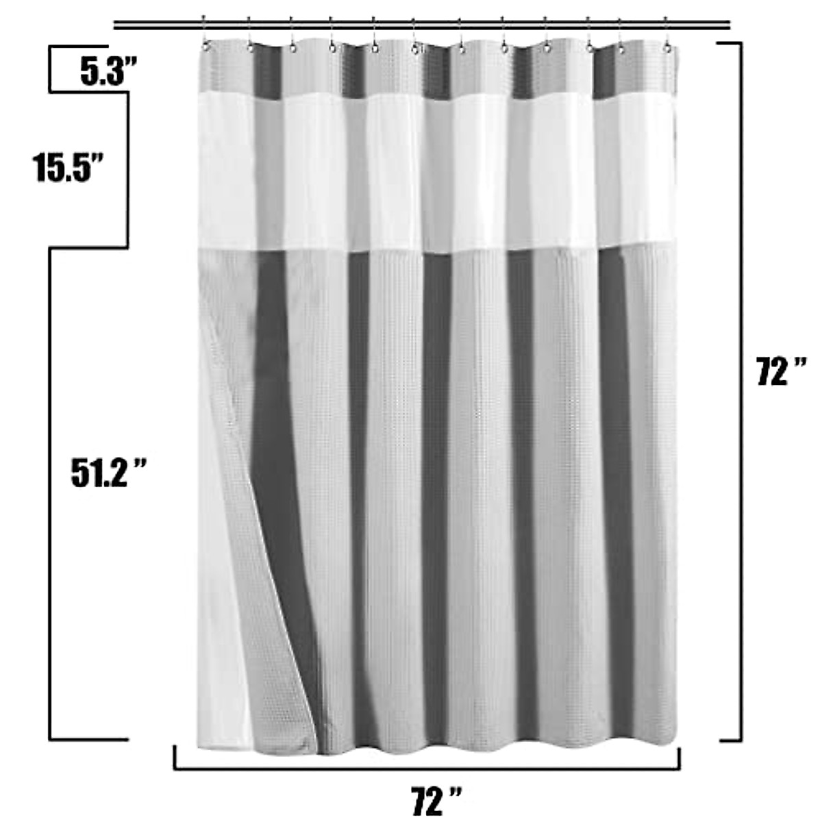 Yimobra Waffle Shower Curtain Sets with Liner, Heavyweight Fabric with 12 Hooks, Water-Repellent, Washable, Mesh Top Window, 72 "x 72", Gray