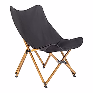 Camping Chair, Folding Chair, Camp Chair, Camping Chairs for Adults, Folding Outdoor Camping Chair, Portable Stool for Fishing Picnic BBQ, Ultra Light Aluminum Frame with Wood Grain Accent, Black
