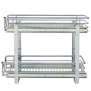 Household Essentials Glidez Slide Out Cabinet Organizer, 11.5” Wide, Durable Chrome-Plated Steel Frame, Dual Baskets and Smooth Glides, Heavy-Duty and Space-Optimizing, Simple Assembly and Installation, Chrome