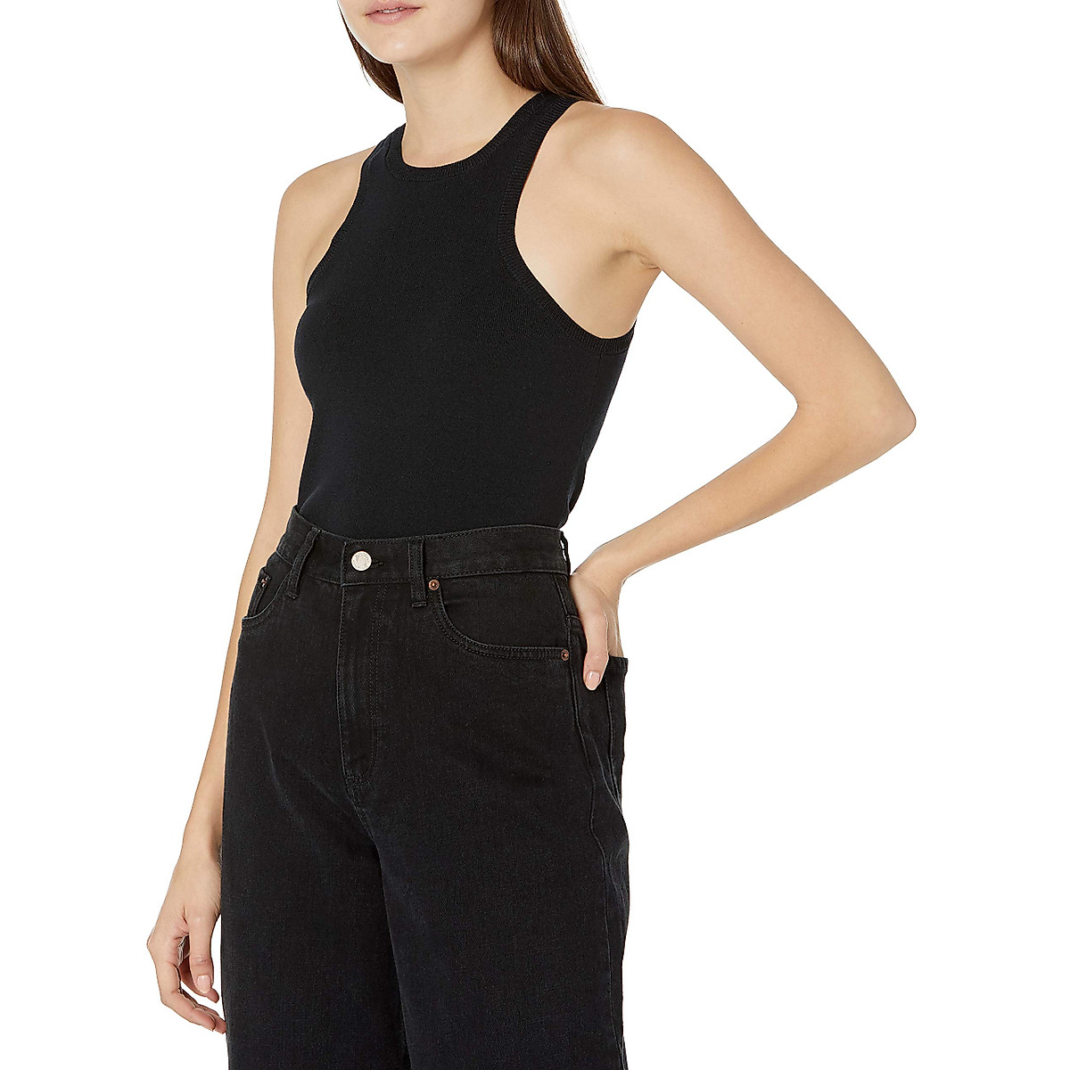 The Drop Women's @lucyswhims Sleeveless Halter Crewneck Sweater Tank, Black, XS
