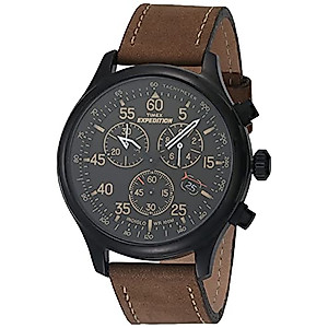 Timex Men’s T49905 Expedition Field Chronograph Black/Brown Leather Strap Watch