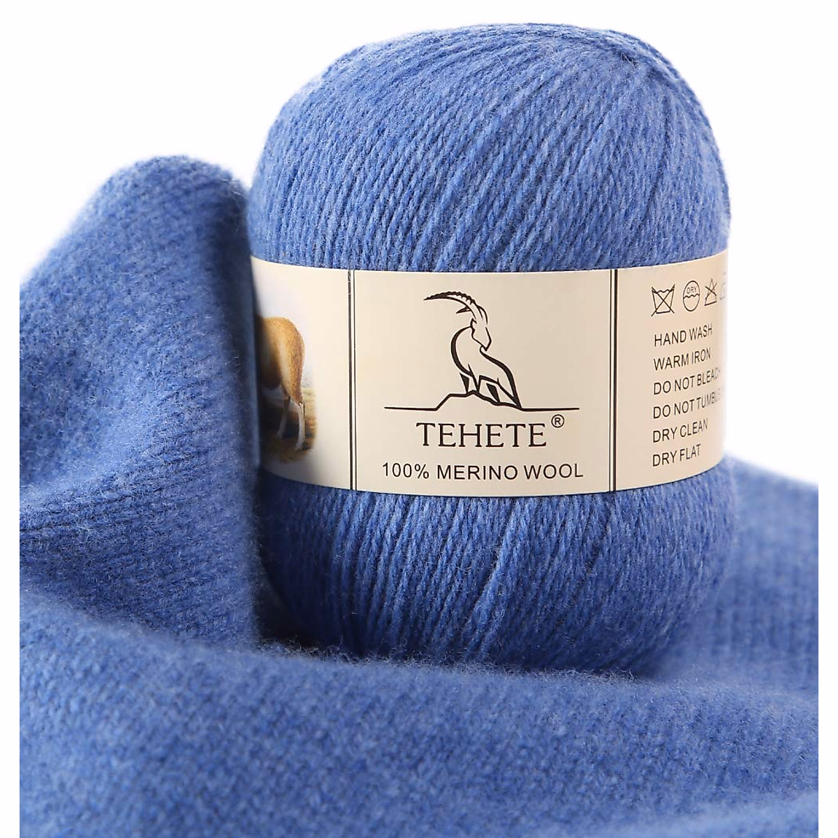 TEHETE 100% Merino Wool Yarn for Knitting 3-Ply Luxury Warm Soft Lightweight Crochet Yarn (Star Blue)