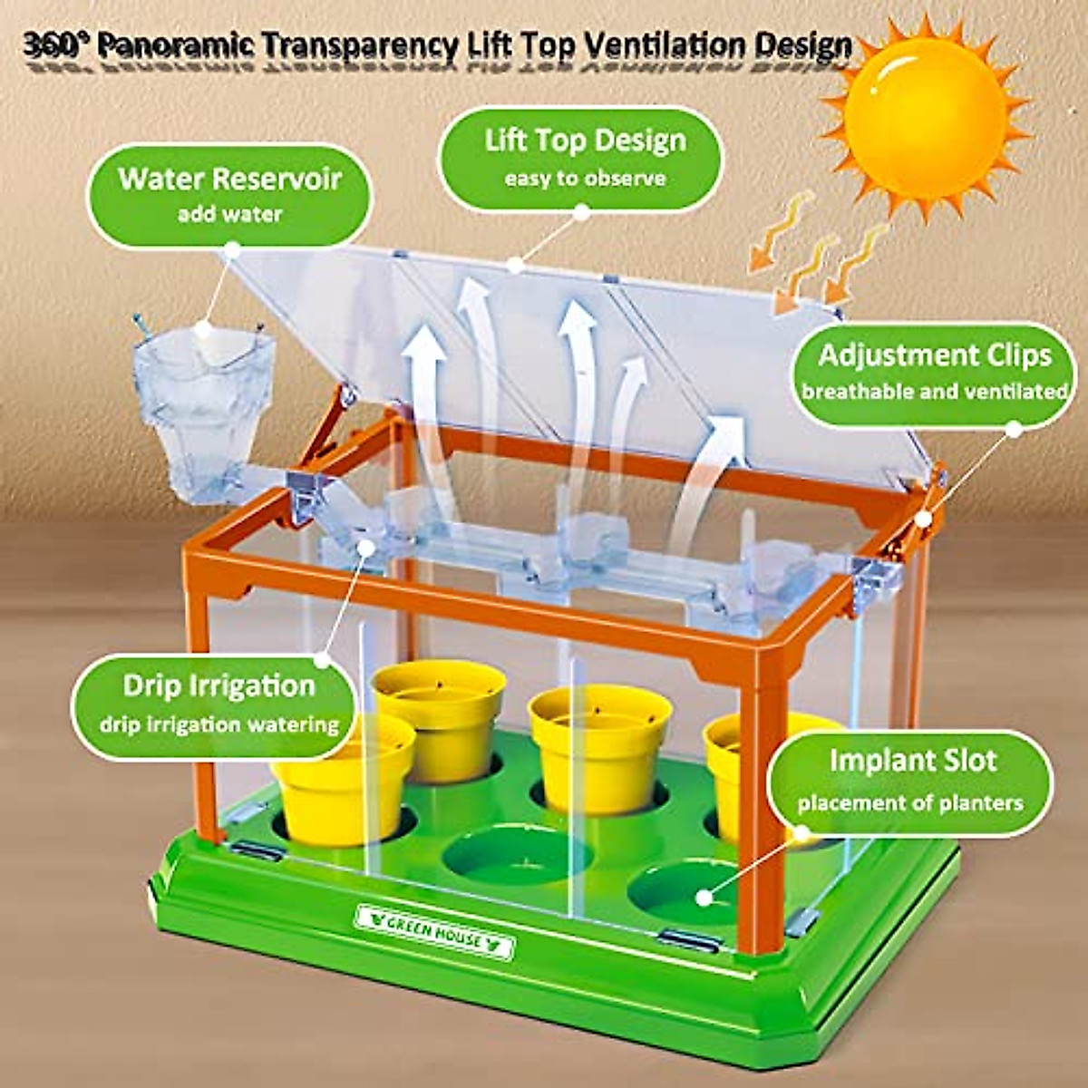 EXBEPE Kids Gardening Kit Greenhouse Growing Terrarium Kit Plant Growing Set Discovery Educational Gardening Gift for Boy & Girl